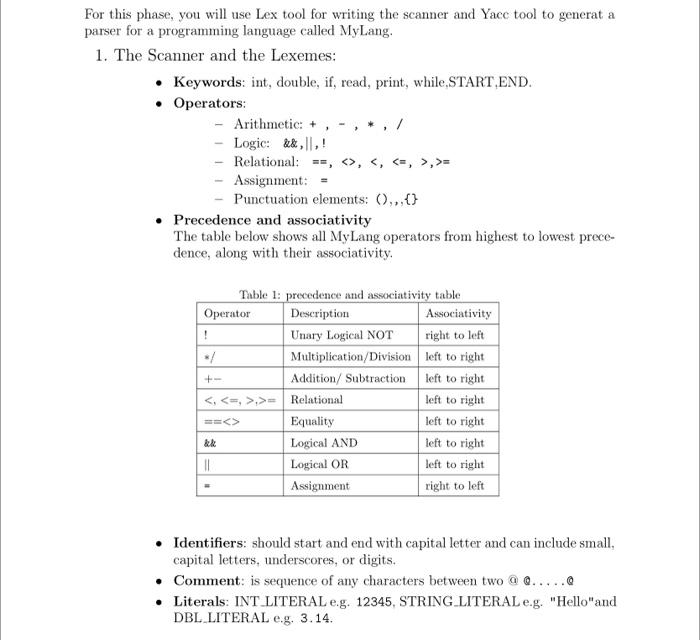 Solved For this phase, you will use Lex tool for writing the | Chegg.com
