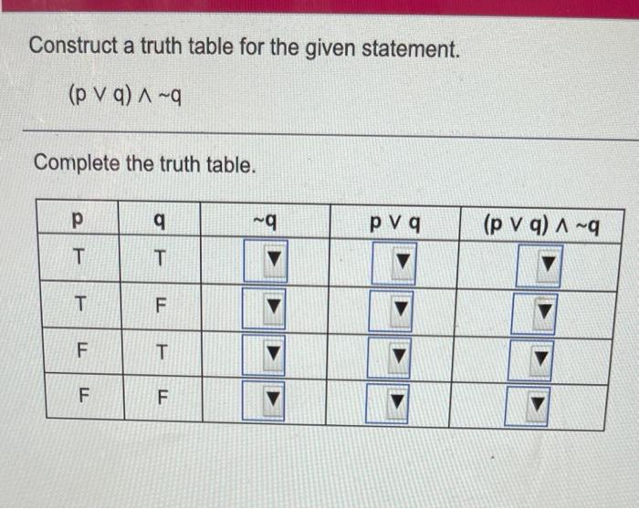Solved Construct a truth table for the given statement. (p V | Chegg.com