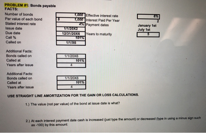 Solved PROBLEM #1: Bonds payable FACTS: Number of bonds Par | Chegg.com