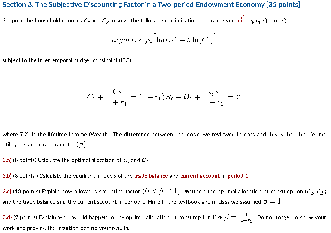 Solved Section 3. ﻿The Subjective Discounting Factor in ﻿a | Chegg.com