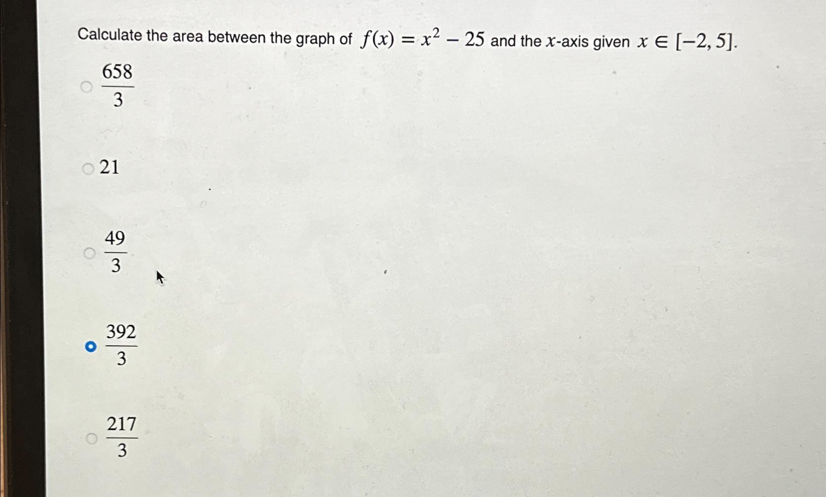 Solved Calculate the area between the graph of f(x)=x2-25 | Chegg.com