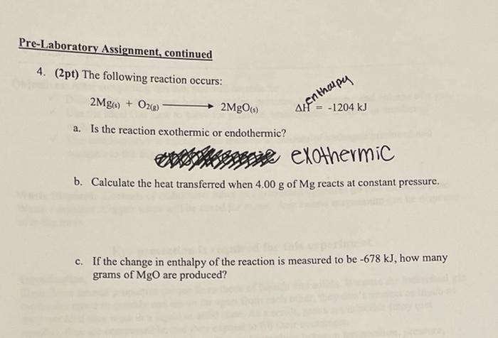 Solved Pre-Laboratory Assignment, continued 4. (2pt) The | Chegg.com