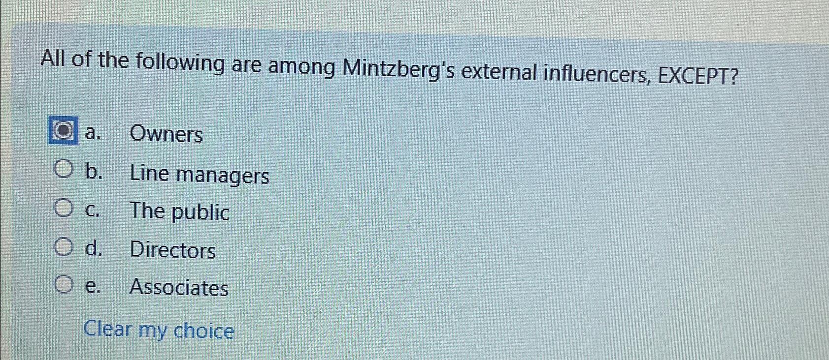 Solved All of the following are among Mintzberg's external | Chegg.com