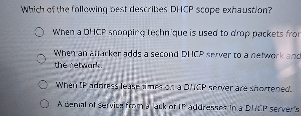 Solved Which of the following best describes DHCP scope | Chegg.com