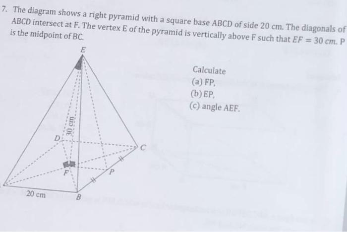 Solved 7. The diagram shows a right pyramid with a square | Chegg.com