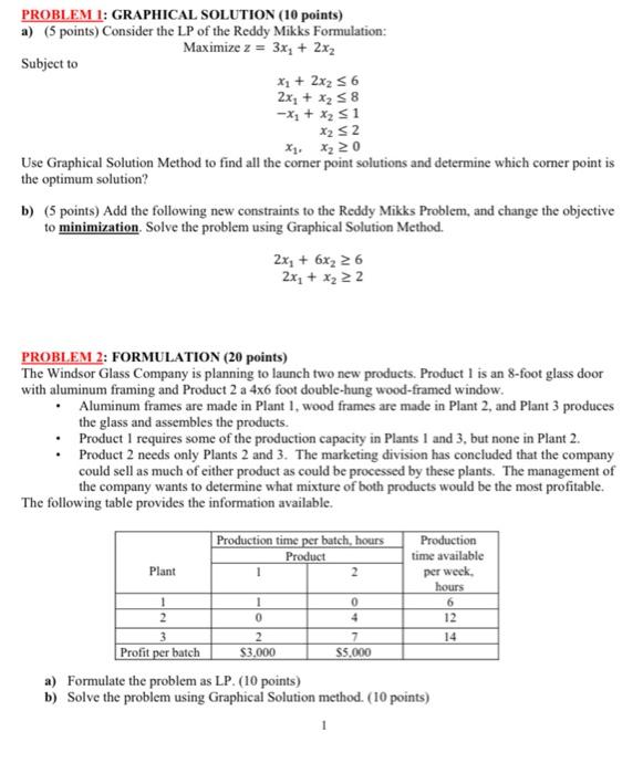 Solved PROBLEM 1: GRAPHICAL SOLUTION (10 points) a) (5 | Chegg.com