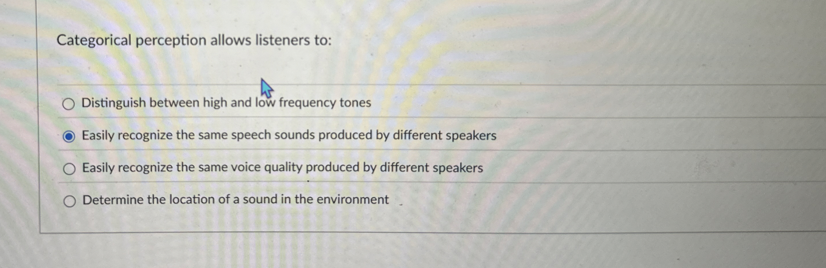 Solved Categorical perception allows listeners | Chegg.com