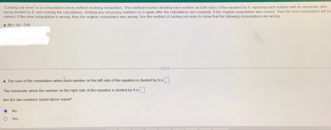 Solved "Casting out nines" is a computation check method | Chegg.com
