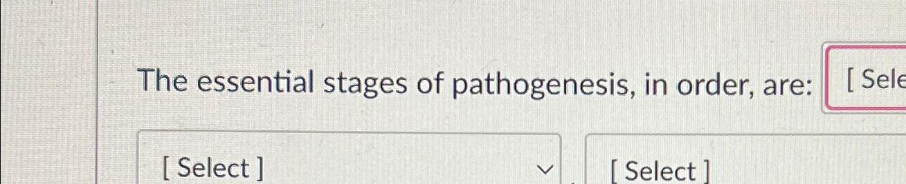Solved The essential stages of pathogenesis, in order, are: | Chegg.com
