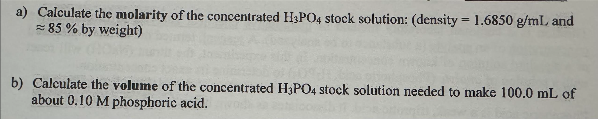 Solved a) ﻿Calculate the molarity of the concentrated H3PO4 | Chegg.com