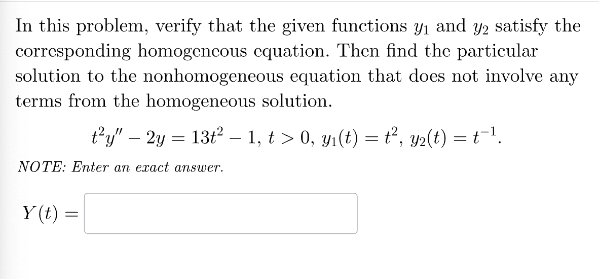 Solved In ﻿this problem, verify that the given functions y1 | Chegg.com