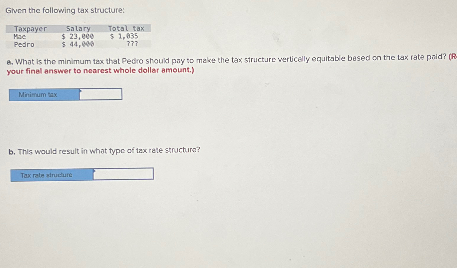 Solved Given the following tax | Chegg.com