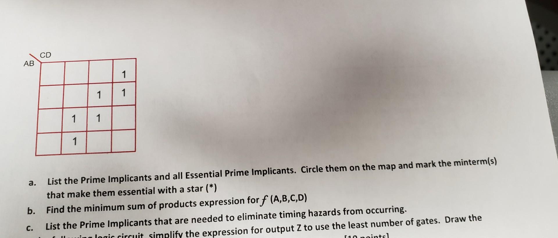 Solved a. List the Prime Implicants and all Essential Prime | Chegg.com