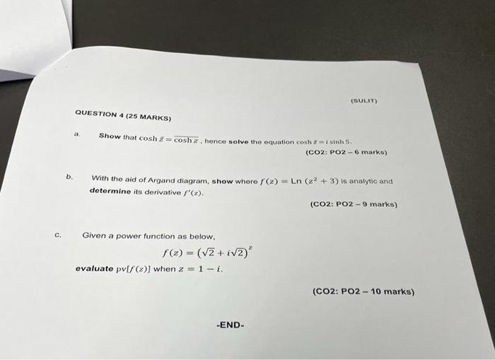 Solved a. Show that coshz=coshz, hence solve the equation | Chegg.com