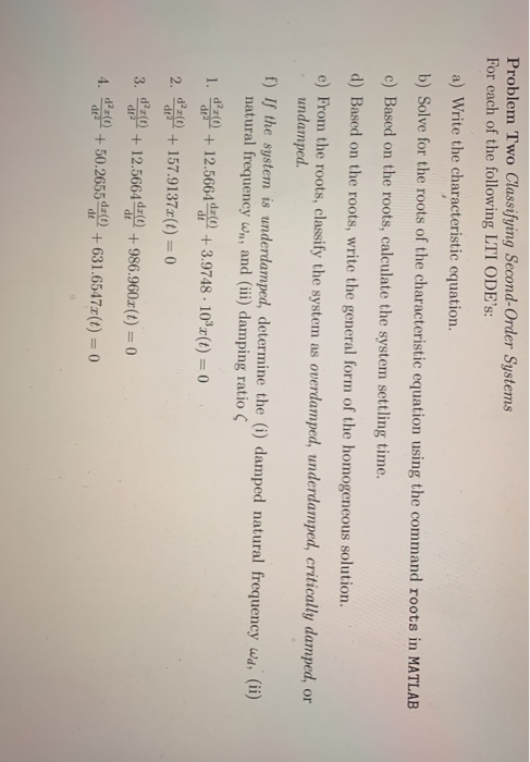 Solved Problem Two Classifying Second-Order Systems For each | Chegg.com