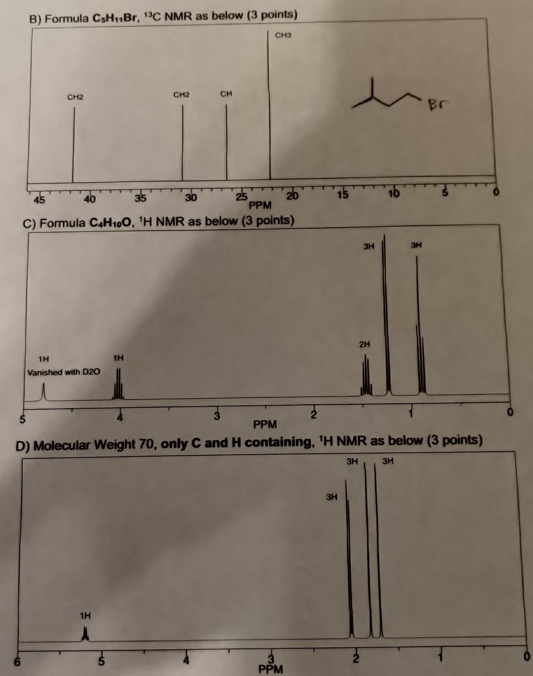 Solved B) Formula CsH11Br. 13C NMR as below (3 points) CH3 | Chegg.com