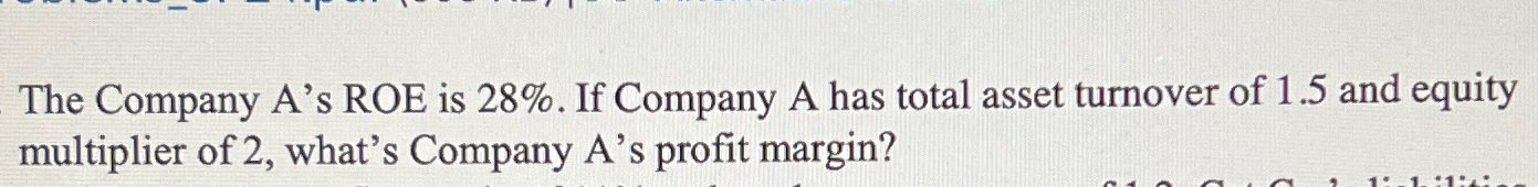 Solved The Company A's ROE is 28%. ﻿If Company A has total | Chegg.com