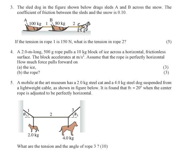 Solved 3. The sled dog in the figure shown below drags sleds | Chegg.com