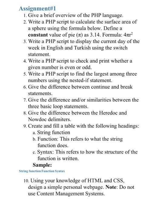 Solved 3. Write a PHP script to display the current day of | Chegg.com