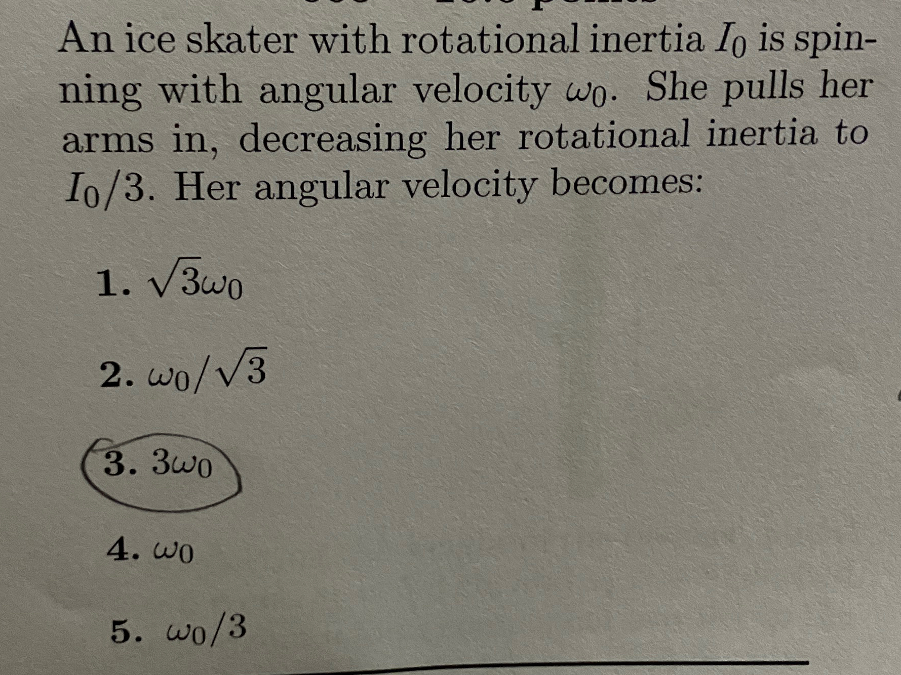 Solved An ice skater with rotational inertia I0 ﻿is spinning | Chegg.com
