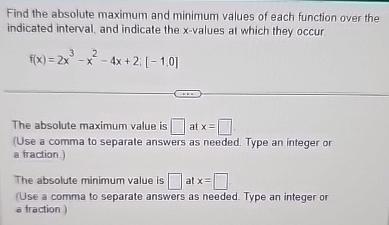 Solved Find the absolute maximum and minimum values of each | Chegg.com