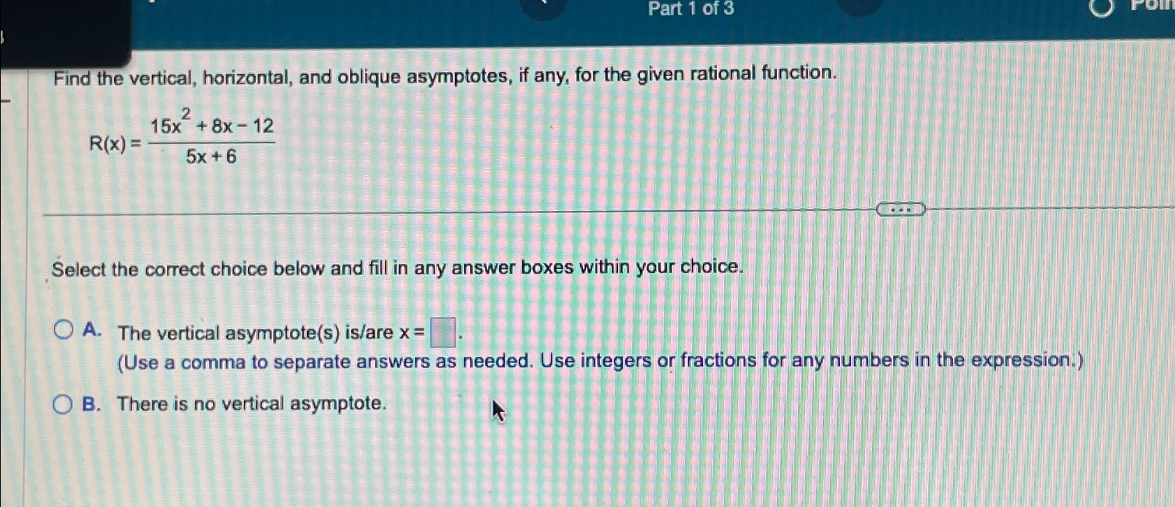 Solved Part 1 ﻿of 3Find the vertical, horizontal, and | Chegg.com