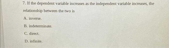 Solved 7. If the dependent variable increases as the | Chegg.com