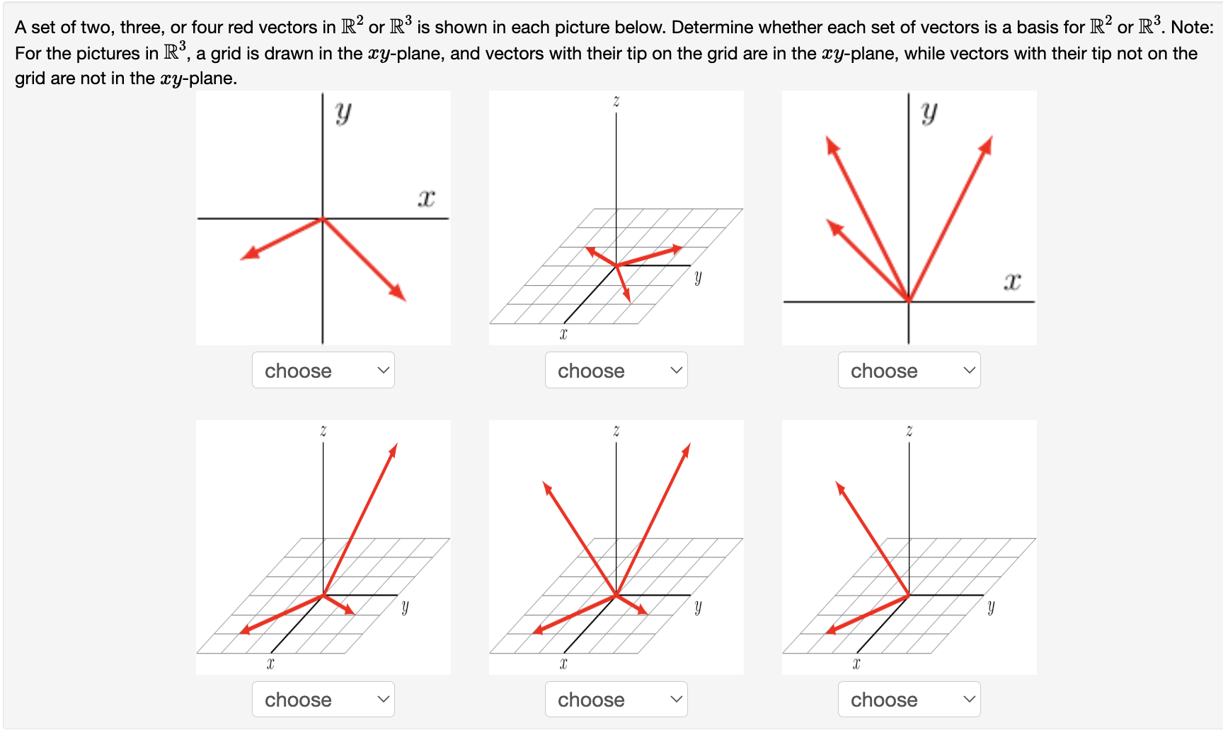Solved A set of two, three, or four red vectors in R2 ﻿or R3 | Chegg.com