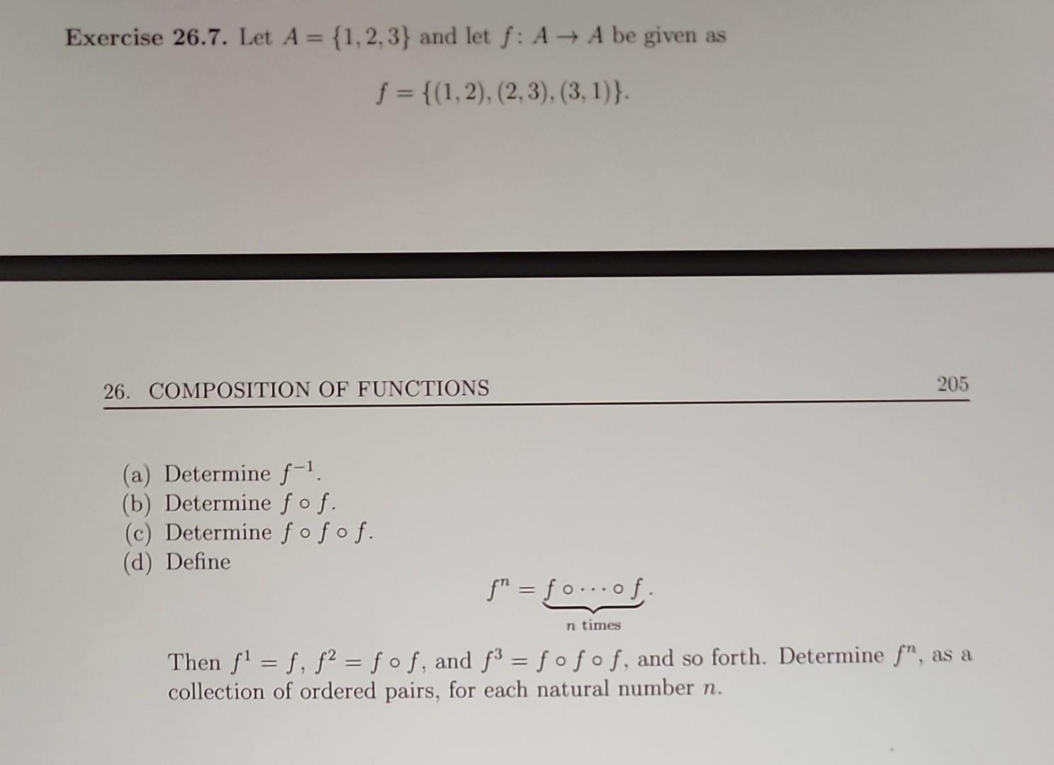 Solved Exercise 26.7. Let A={1,2,3} and let f:A→A be given | Chegg.com