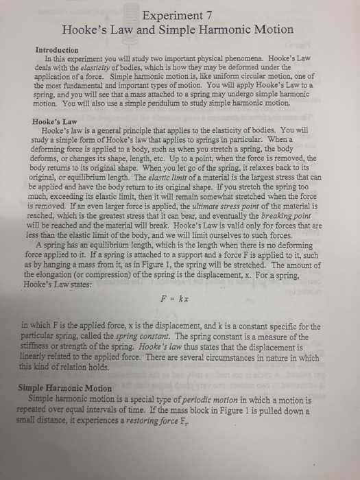 Experiment 7 Hooke's Law And Simple Harmonic Motio... | Chegg.com
