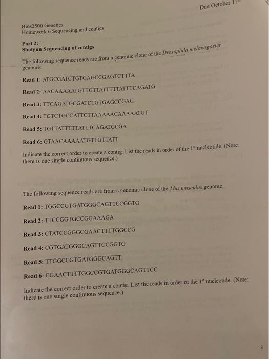 Solved Bios2500 Genetics Homework 6 Sequencing and contigs | Chegg.com