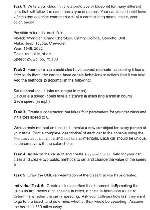 Solved Task 1: Write a car class - this is a prototype or | Chegg.com