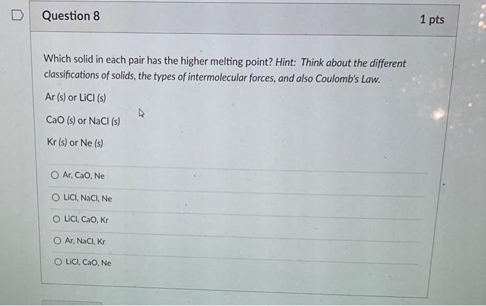 Solved Which solid in each pair has the higher melting | Chegg.com