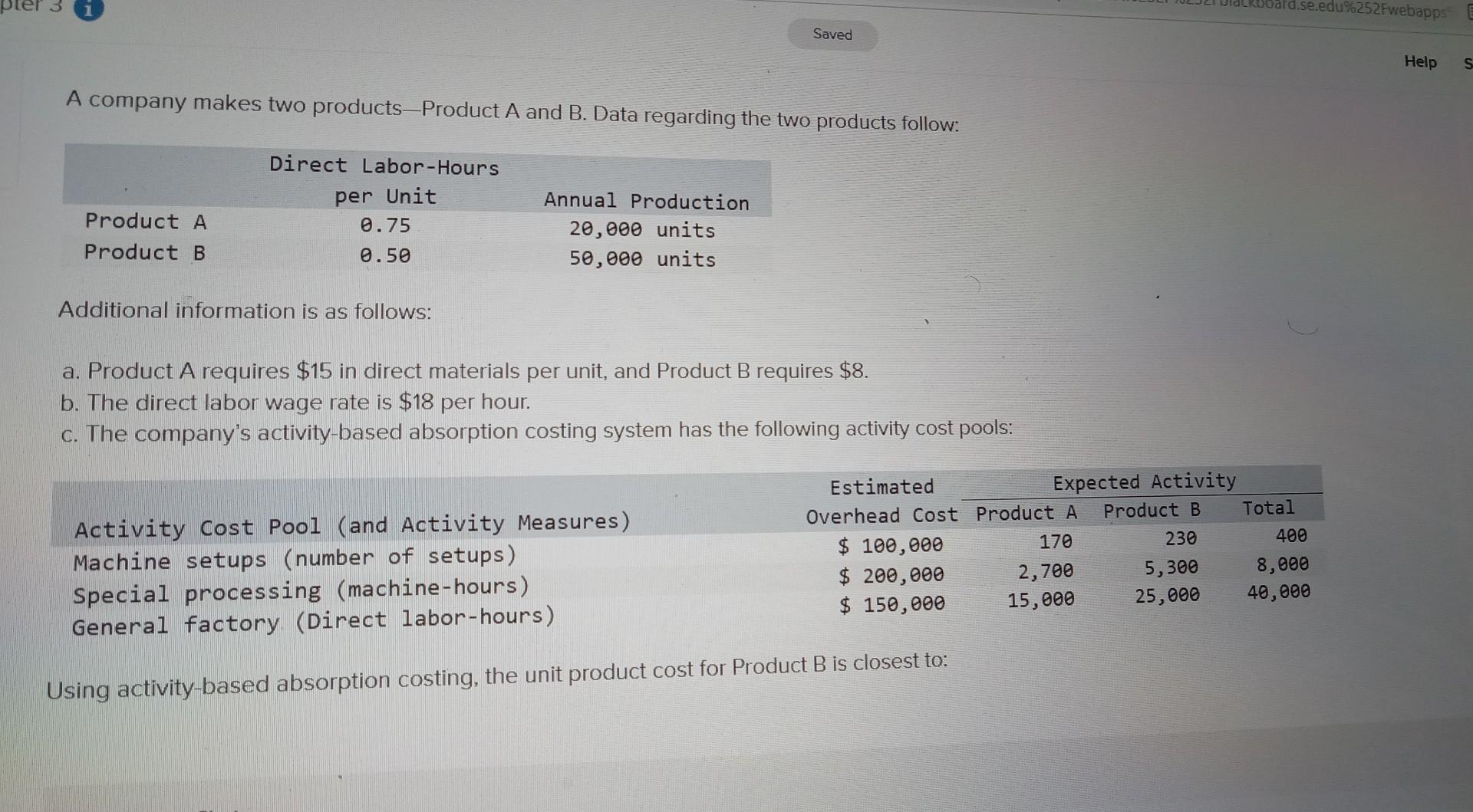 Solved A company makes two products - Product A and B. Data | Chegg.com