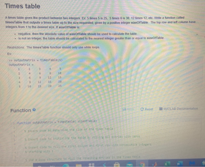 Solved Times table A times table gives the product between | Chegg.com