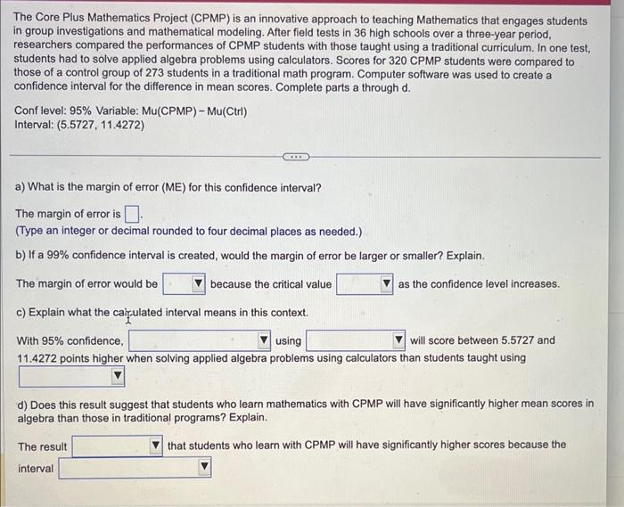 Solved The Core Plus Mathematics Project (CPMP) is an | Chegg.com