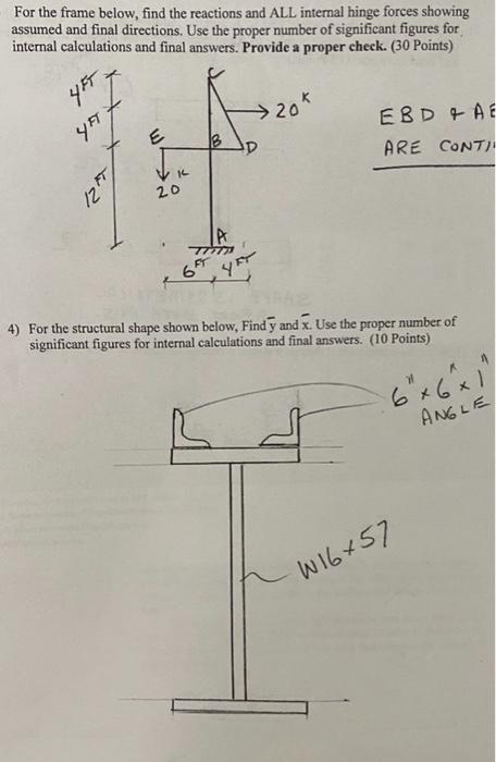 Solved For the frame below, find the reactions and ALL | Chegg.com