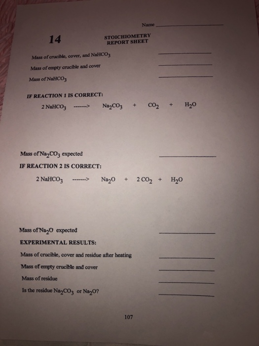Solved 14 STOICHIOMETRY Objectives: To observe a | Chegg.com