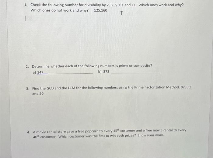 Solved 1. Check the following number for divisibility by 2, | Chegg.com