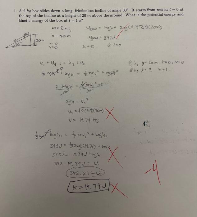 Solved 1. A 2 kg box slides down a long, frictionless | Chegg.com