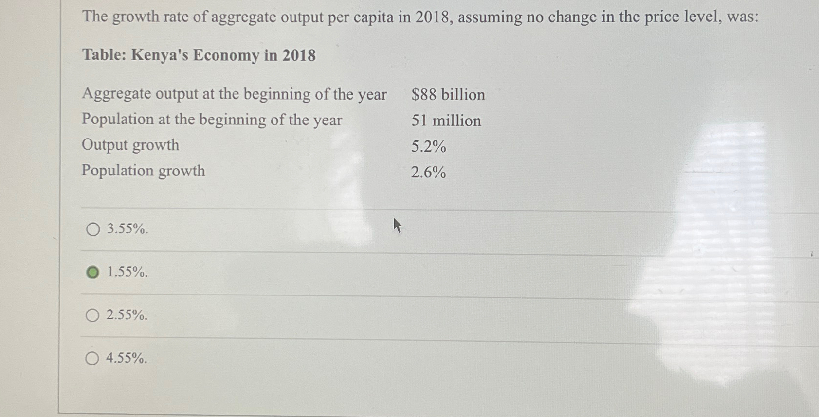 Solved The growth rate of aggregate output per capita in | Chegg.com