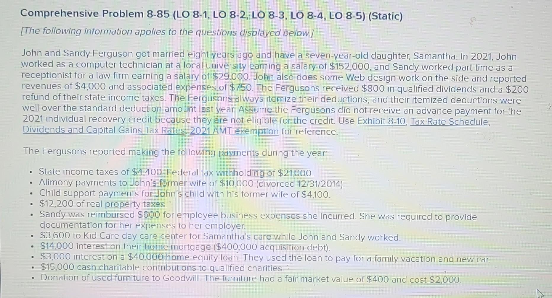 Comprehensive Problem 8-85 (LO 8-1, LO 8-2, LO 8-3, | Chegg.com