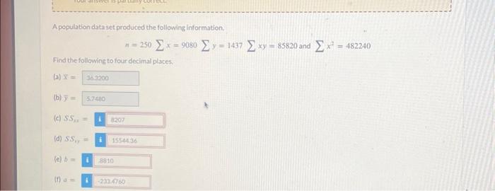 Solved A population data set produced the following | Chegg.com