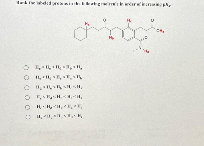 Solved Rank the labeled protons in the following molecule in | Chegg.com