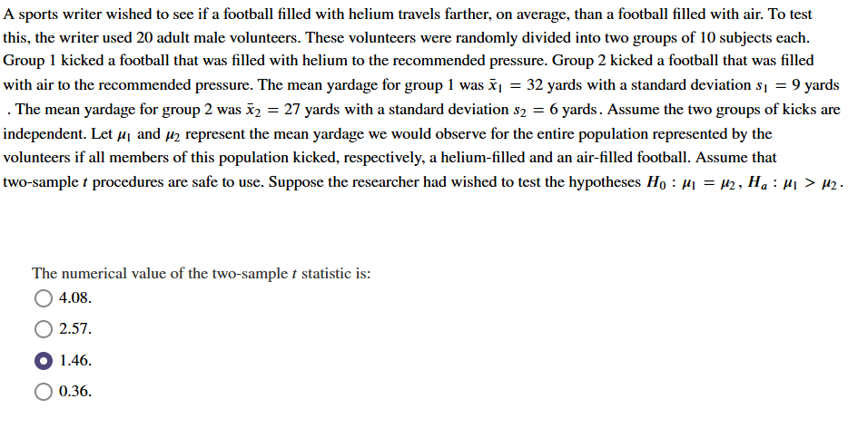 Solved The numerical value of the two-sample \( ﻿t \) | Chegg.com