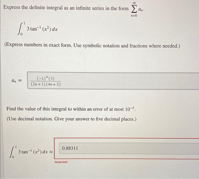 Solved 00 Express the definite integral as an infinite | Chegg.com