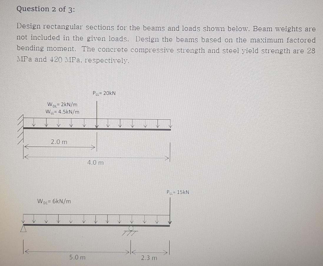 Solved Question 2 of 3: Design rectangular sections for the | Chegg.com