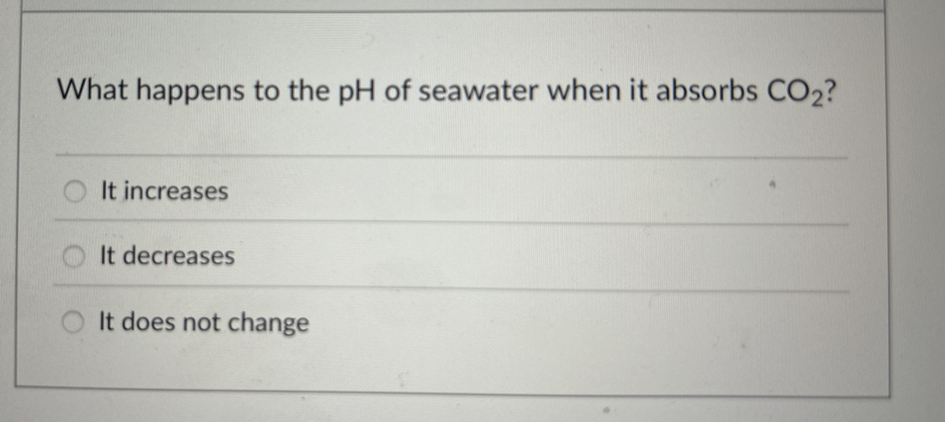 Solved What happens to the pH of seawater when it absorbs | Chegg.com