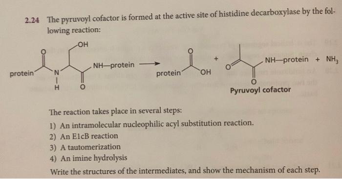 Solved 2.24 The pyruvoyl cofactor is formed at the active | Chegg.com