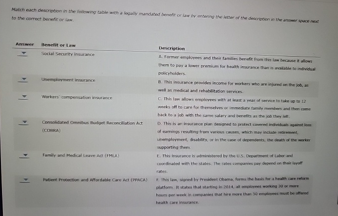 Solved Match each description in the following table with a | Chegg.com